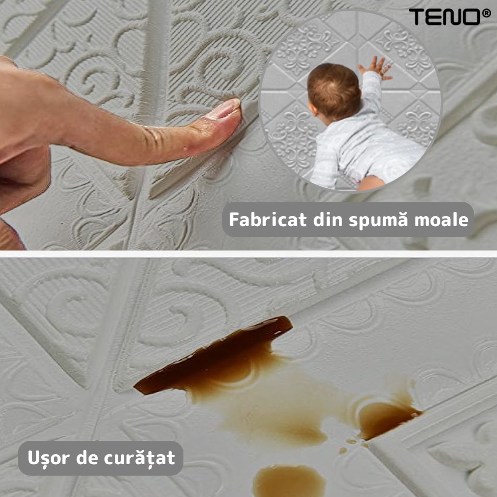 Set 20x Tapet 3D Teno®, autoadeziv, perete/tavan, model floral ...