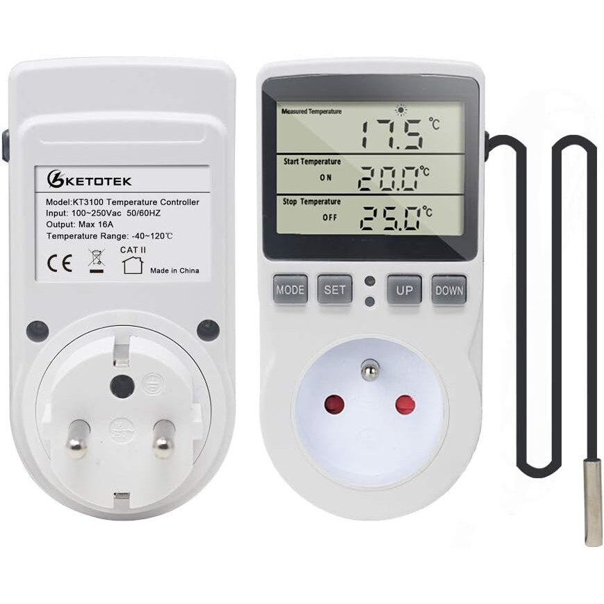 Priza termostat, 220 V, Alb/Negru - eMAG.ro