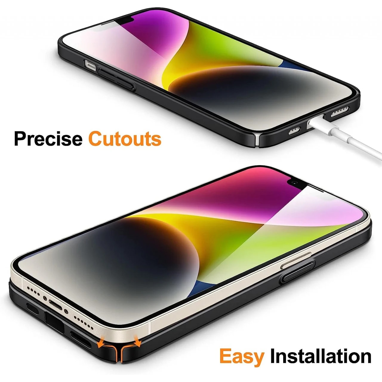 Много тънък защитен калъф за iPhone 14 Plus JETech, поликарбонат, черен ...