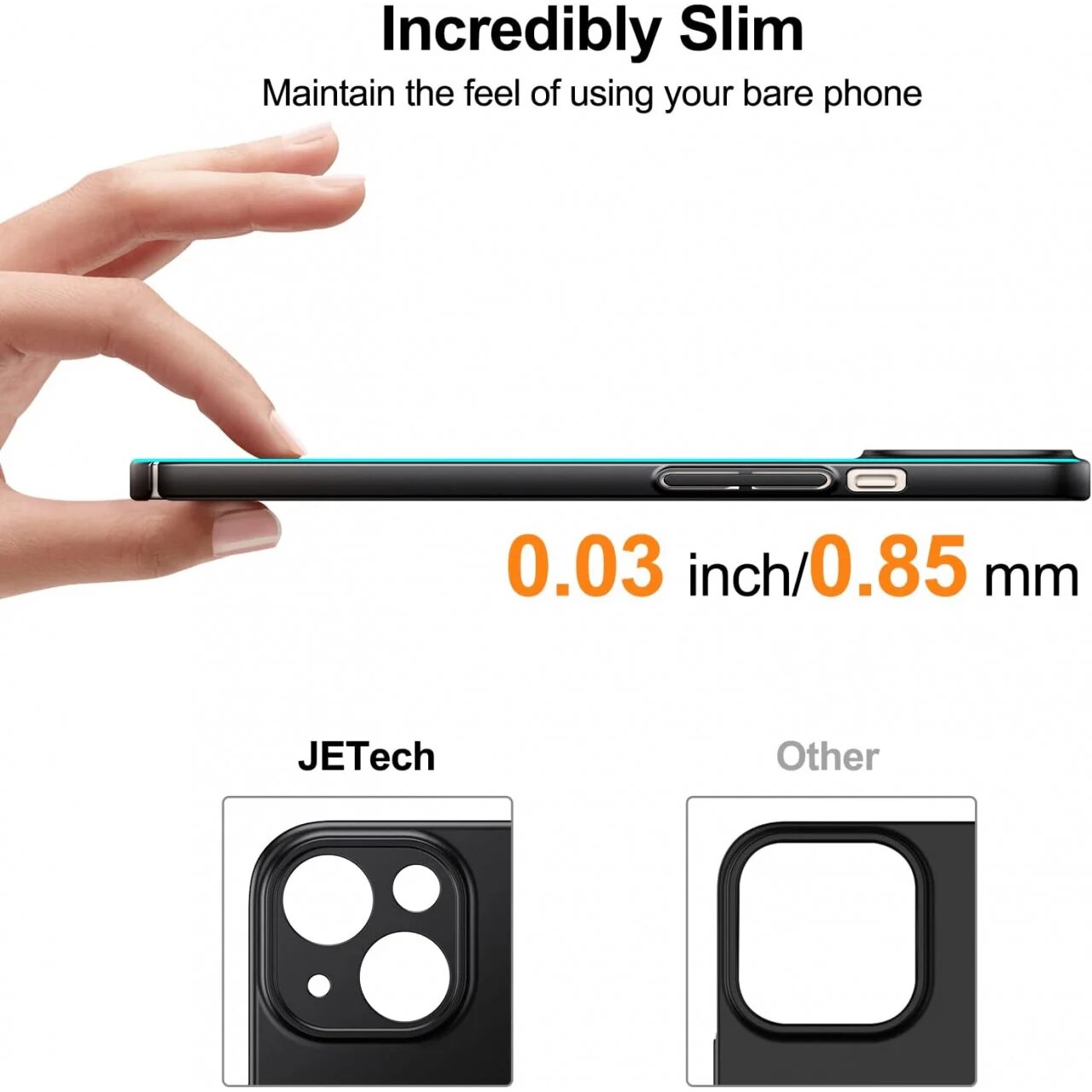 Много тънък защитен калъф за iPhone 14 Plus JETech, поликарбонат, черен ...