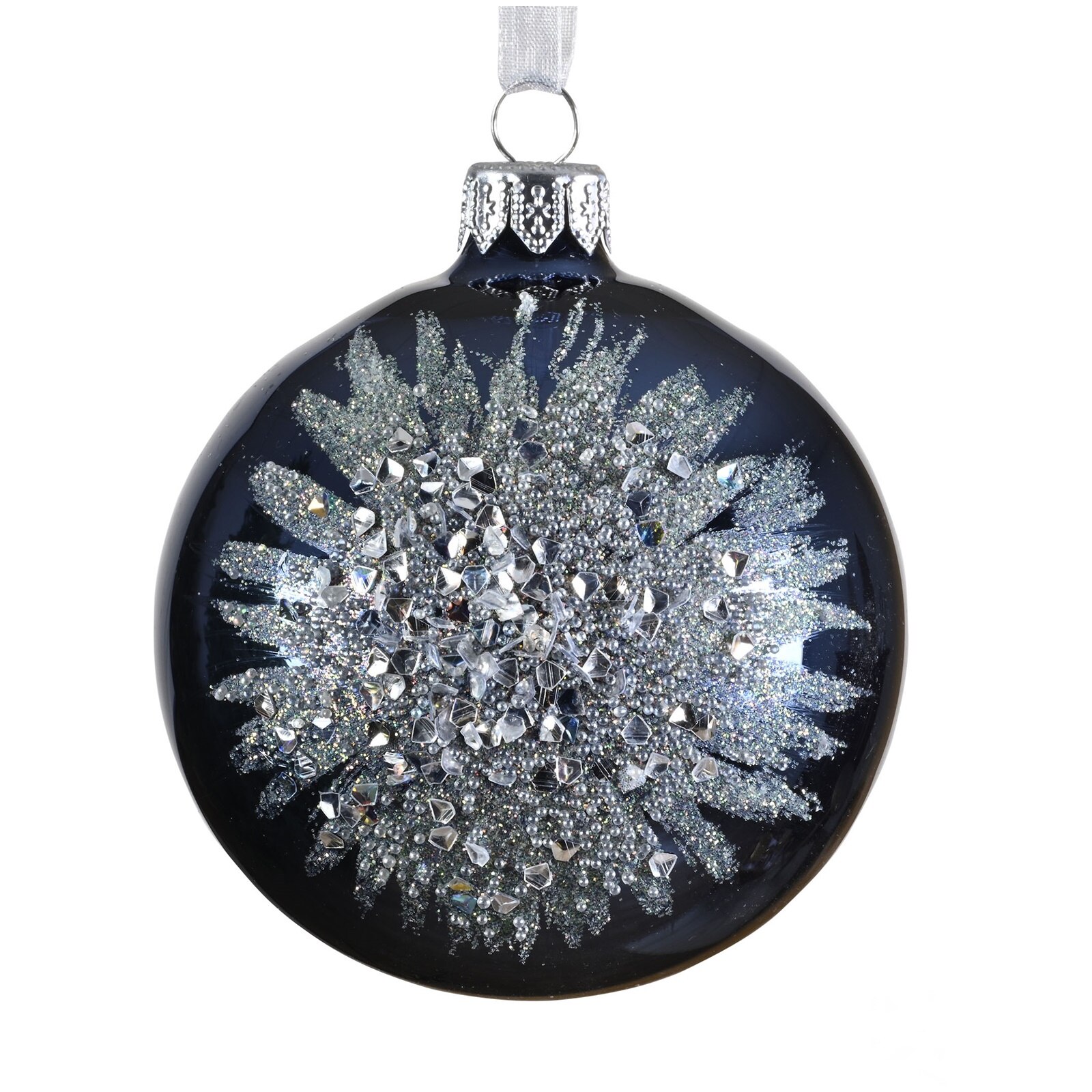 Glob brad de Craciun shiny diamond, 8 cm, sticla, albastru - eMAG.ro