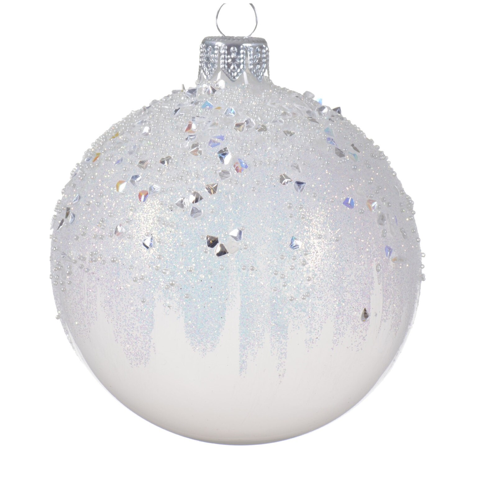 Glob brad de Craciun shiny diamond, 8 cm, sticla, alb mat - eMAG.ro