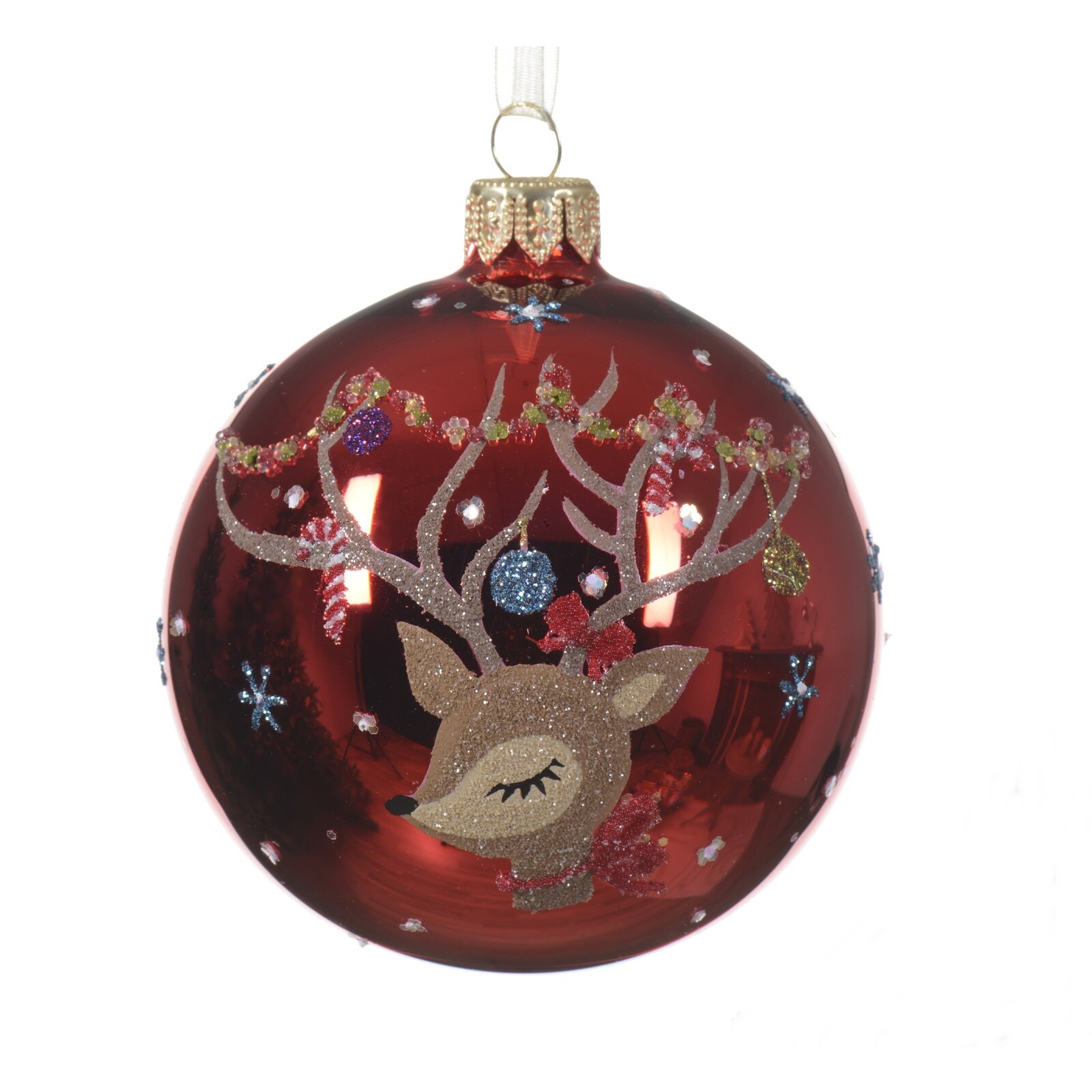 Glob brad de Craciun Rudolf, 8 cm, sticla, rosu - eMAG.ro
