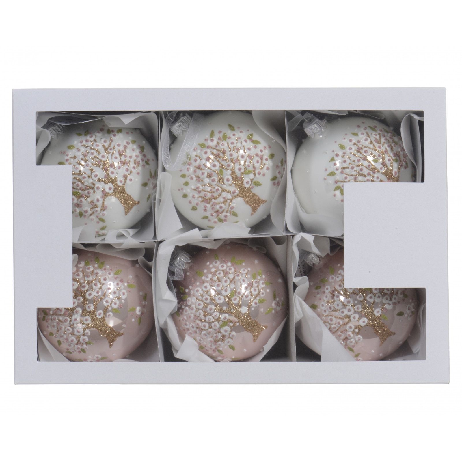 Set 2 globuri brad Craciun Copac inflorit, 8 cm, sticla - eMAG.ro