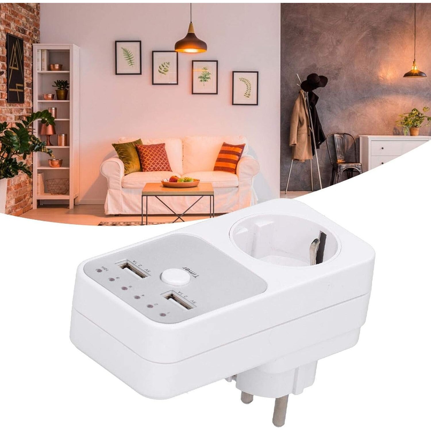 Priza, ABS, 2 porturi USB, Cu timer, 2900 W, Alb - eMAG.ro