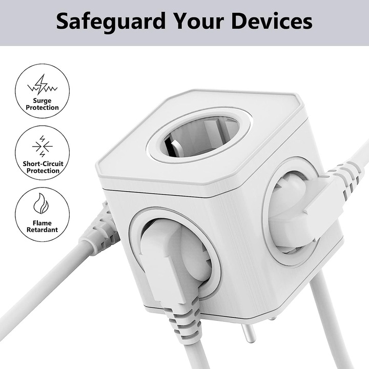 Priza tip cub, Policarbonat, 5 prize, 4000 W, Alb - eMAG.ro