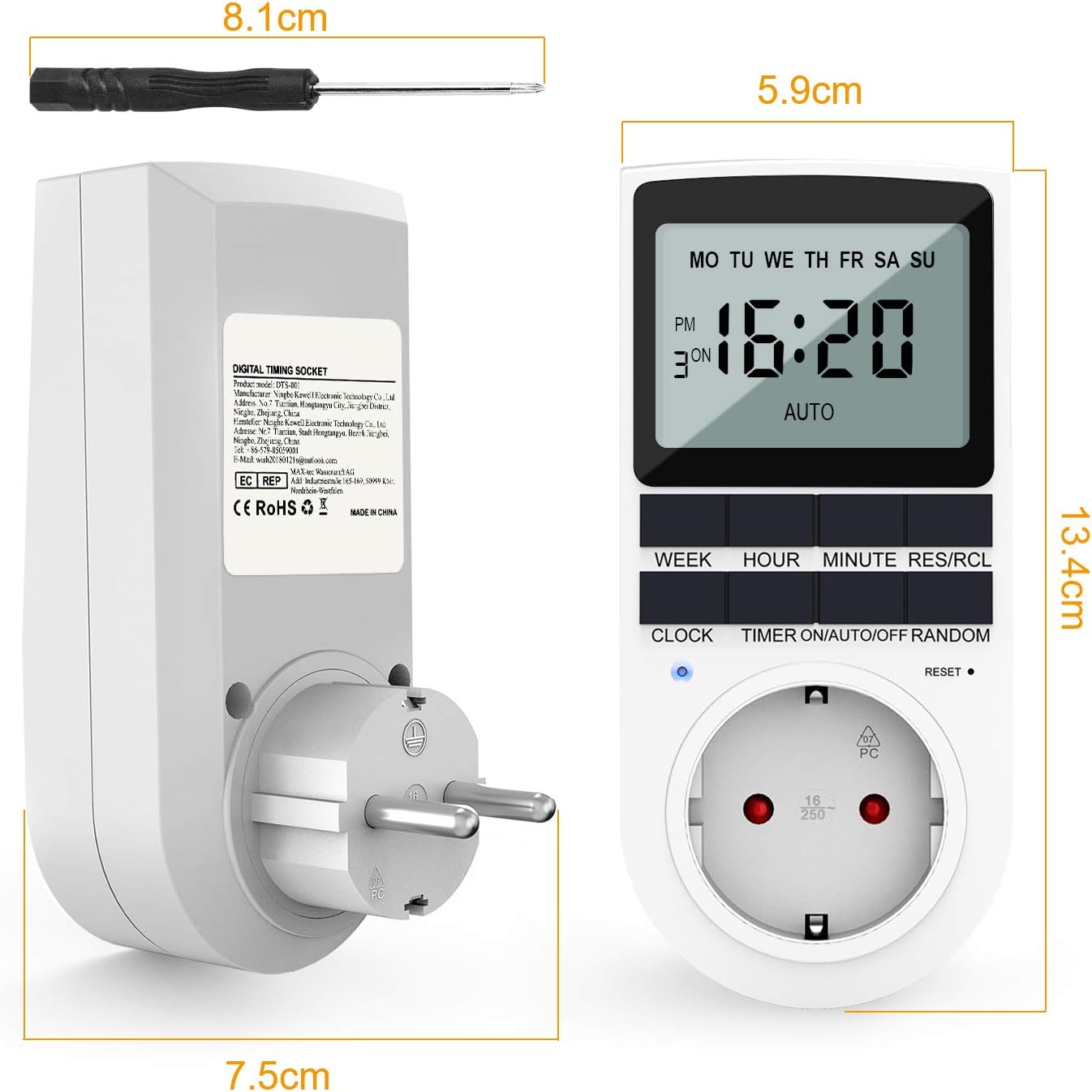 Priza electrica programabila, 24H/7J, 2200 W, Alb - eMAG.ro