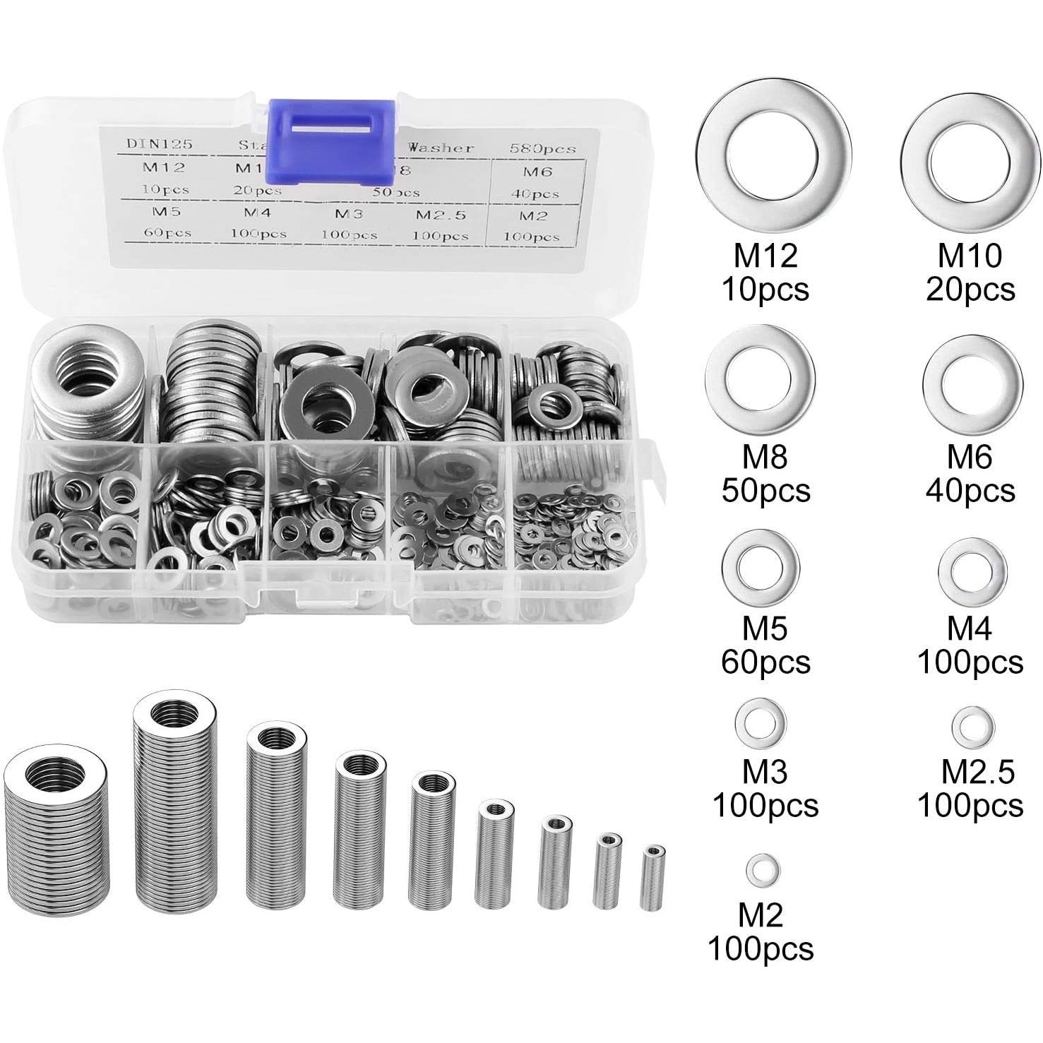 Set 580 saibe, Inox, M2-M12, Argintiu - eMAG.ro