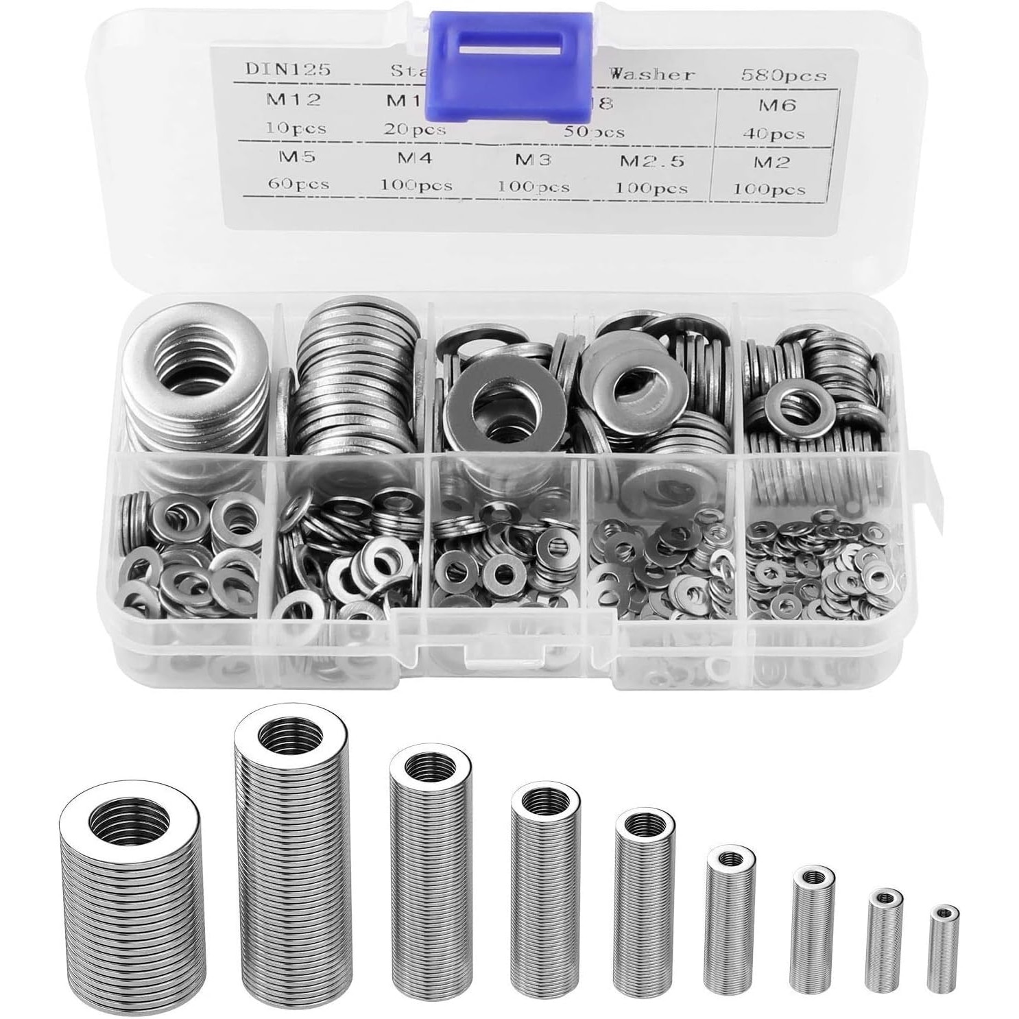 Set 580 saibe, Inox, M2-M12, Argintiu - eMAG.ro
