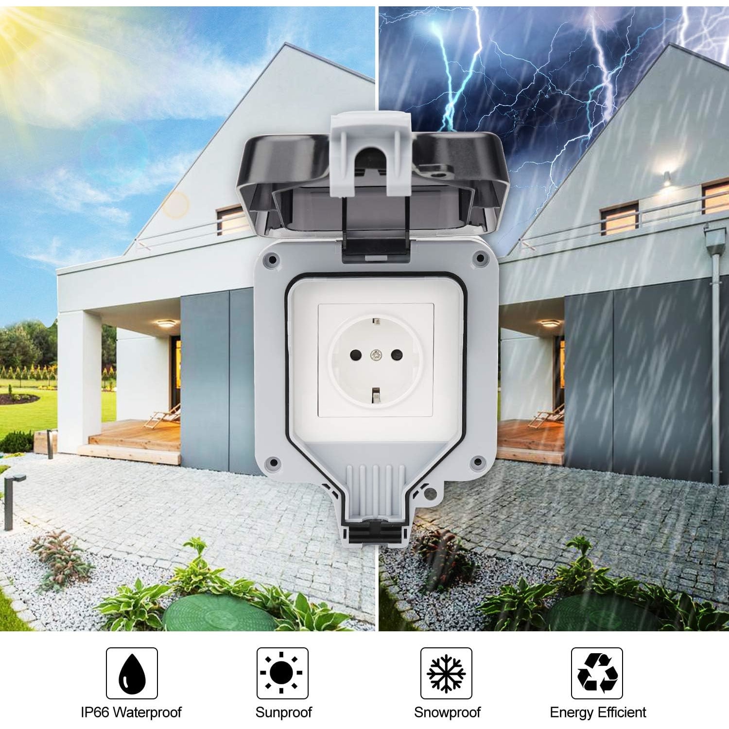 Priza electrica exterior, ABS/Policarbonat, IP66, Gri - eMAG.ro