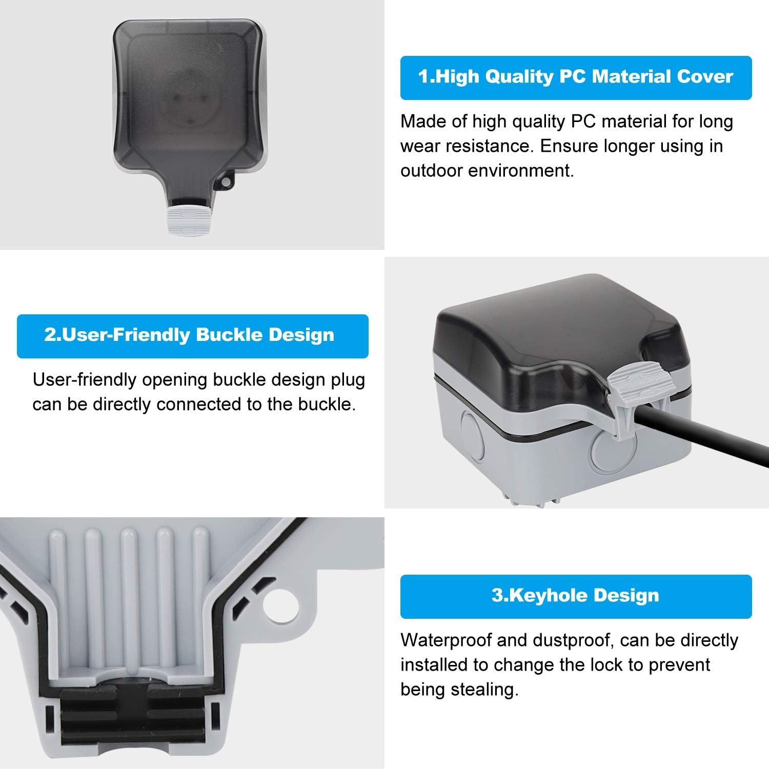 Priza electrica exterior, ABS/Policarbonat, IP66, Gri - eMAG.ro