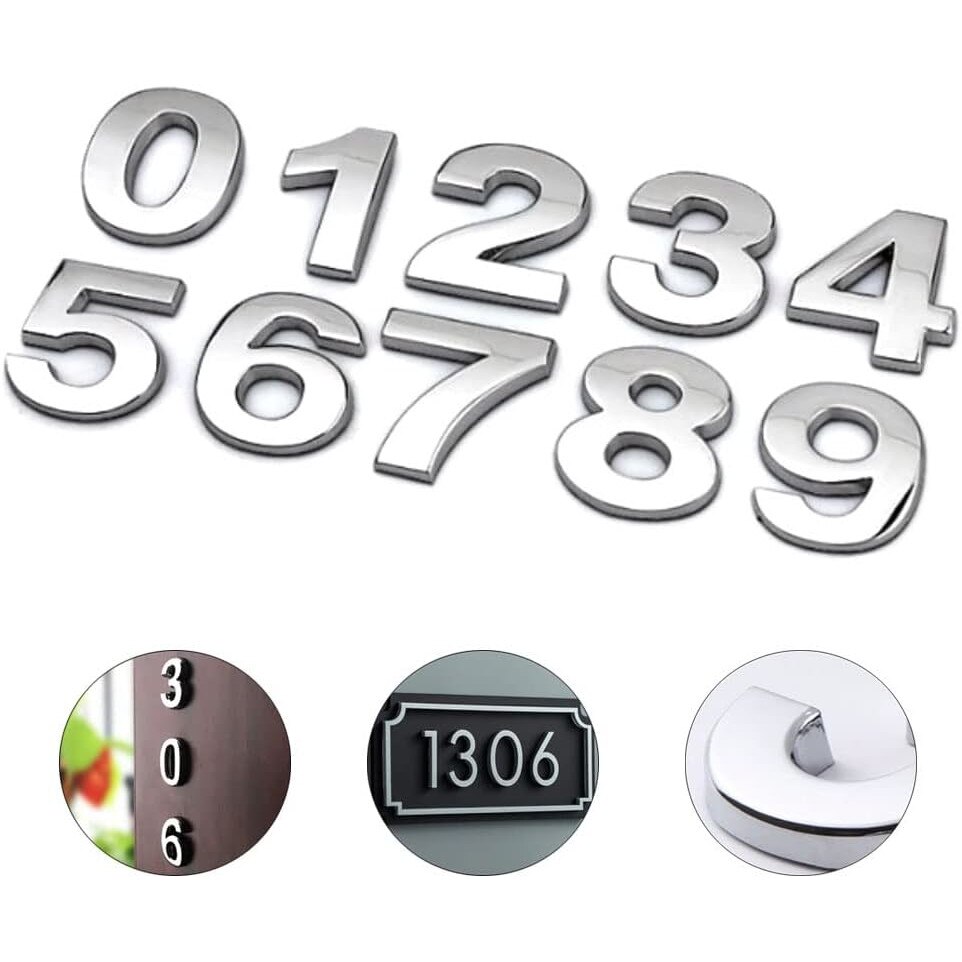 Set 10 Numere usa, Plastic, 0 - 9, 5 x 3 cm, Argintiu - eMAG.ro