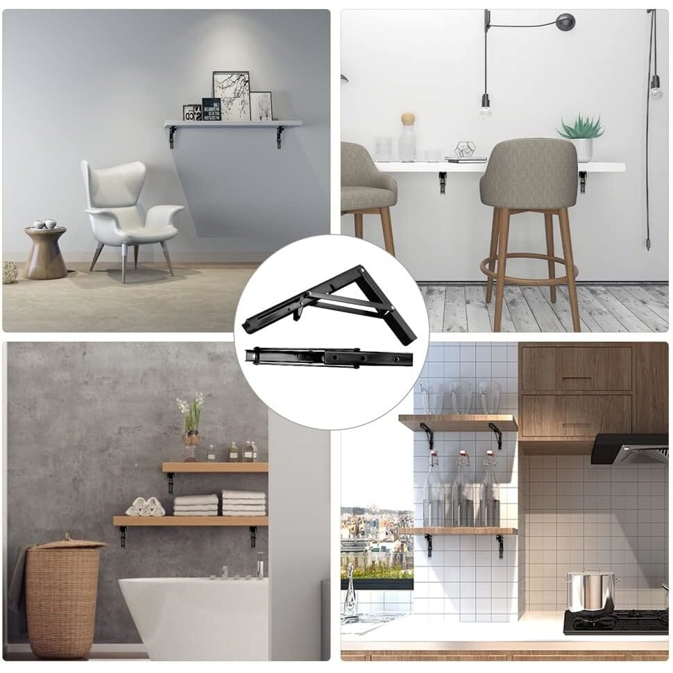 Set 2 console pliabile pentru rafturi, Otel, 300 mm, Negru - eMAG.ro