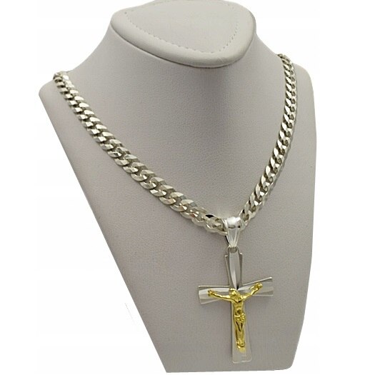 Colier barbati, AMOR, Model Cruce, Argint 925, 55cm, Argintiu/Auriu ...