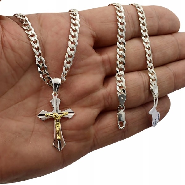 Colier barbati, AMOR, Model Cruce, Argint 925, 70cm, Argintiu/Auriu ...