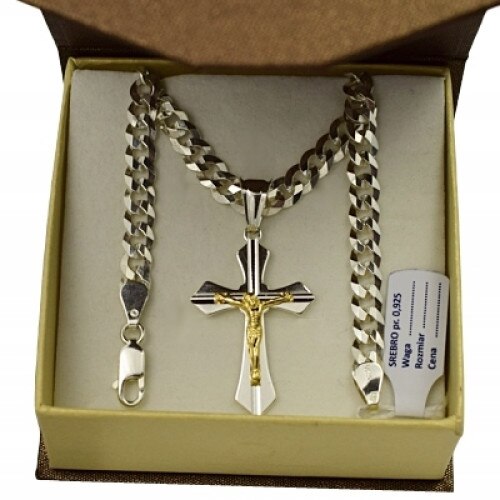 Colier barbati, AMOR, Model Cruce, Argint 925, 70cm, Argintiu/Auriu ...