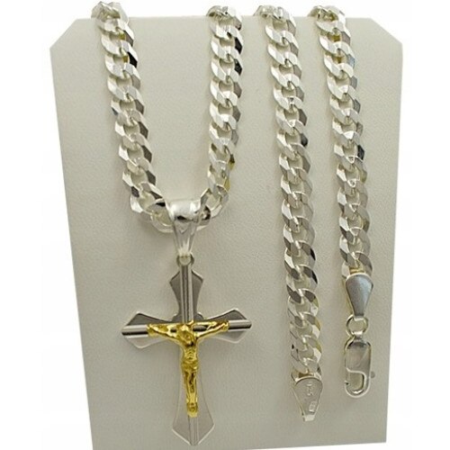 Colier barbati, AMOR, Model Cruce, Argint 925, 70cm, Argintiu/Auriu ...