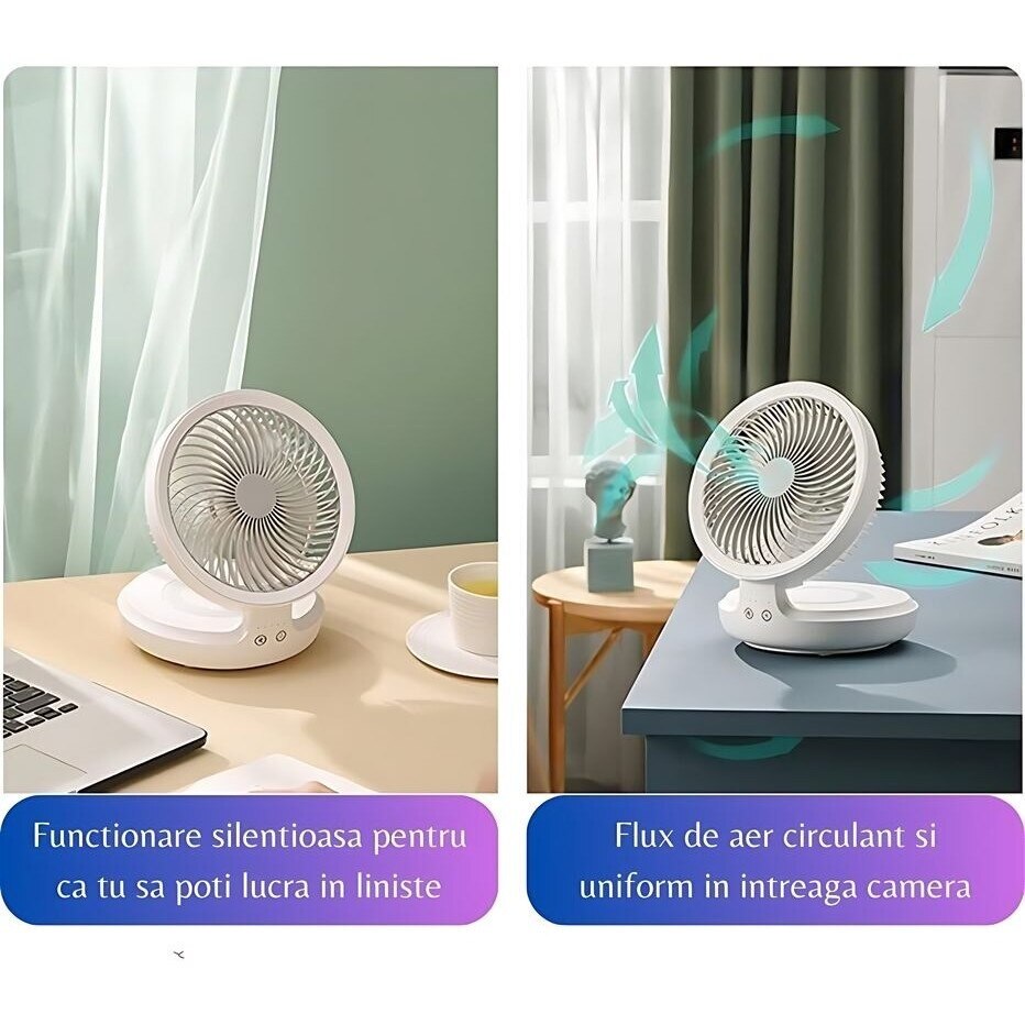 Ventilator Portabil, HITTERGEM® cu 4 Trepte de Viteza si Rotire 180 ...