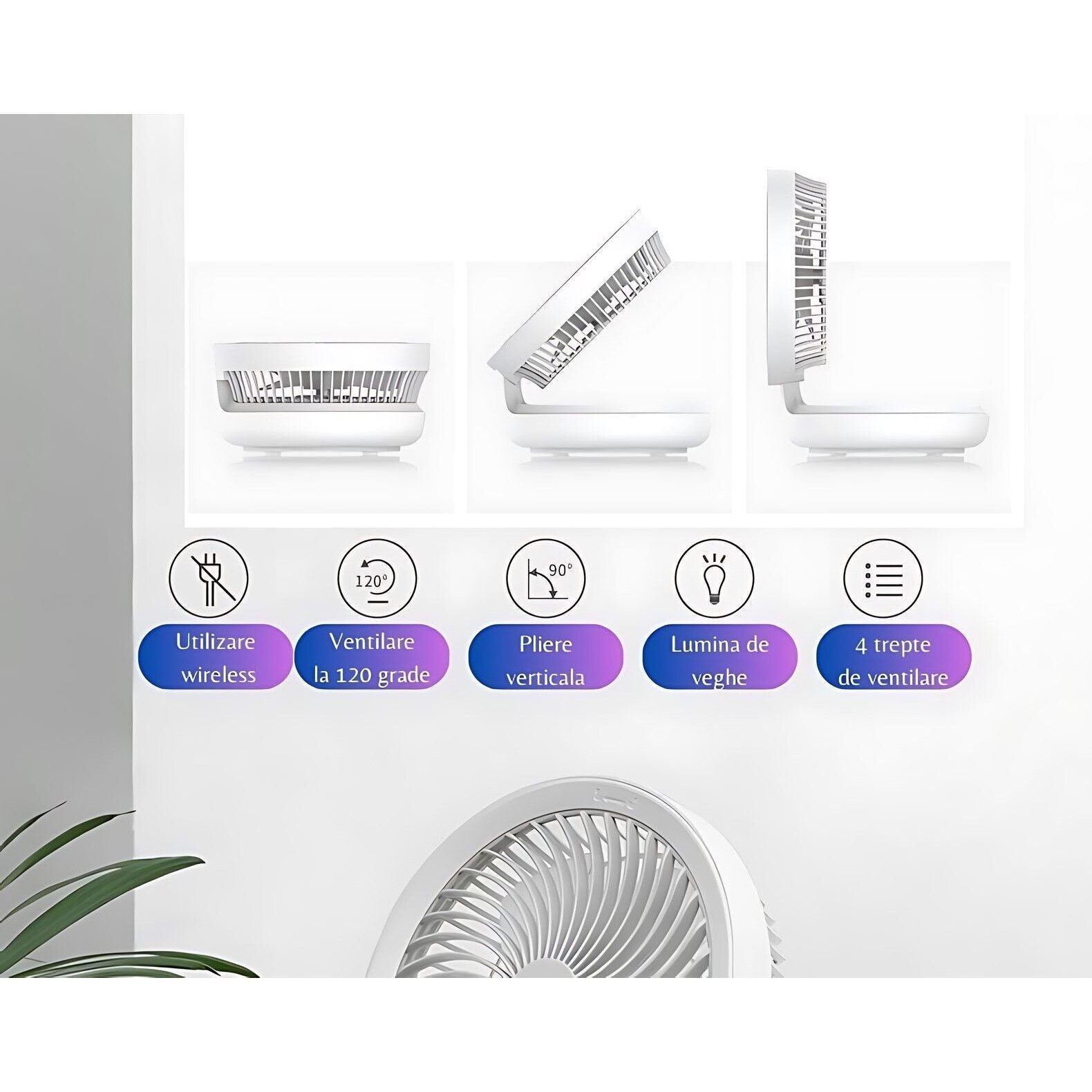 Ventilator Portabil, HITTERGEM® cu 4 Trepte de Viteza si Rotire 180 ...