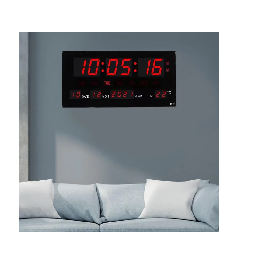 Ceas Digital de Perete cu Lumina Led Rosu, Calendar, Temperatura ...