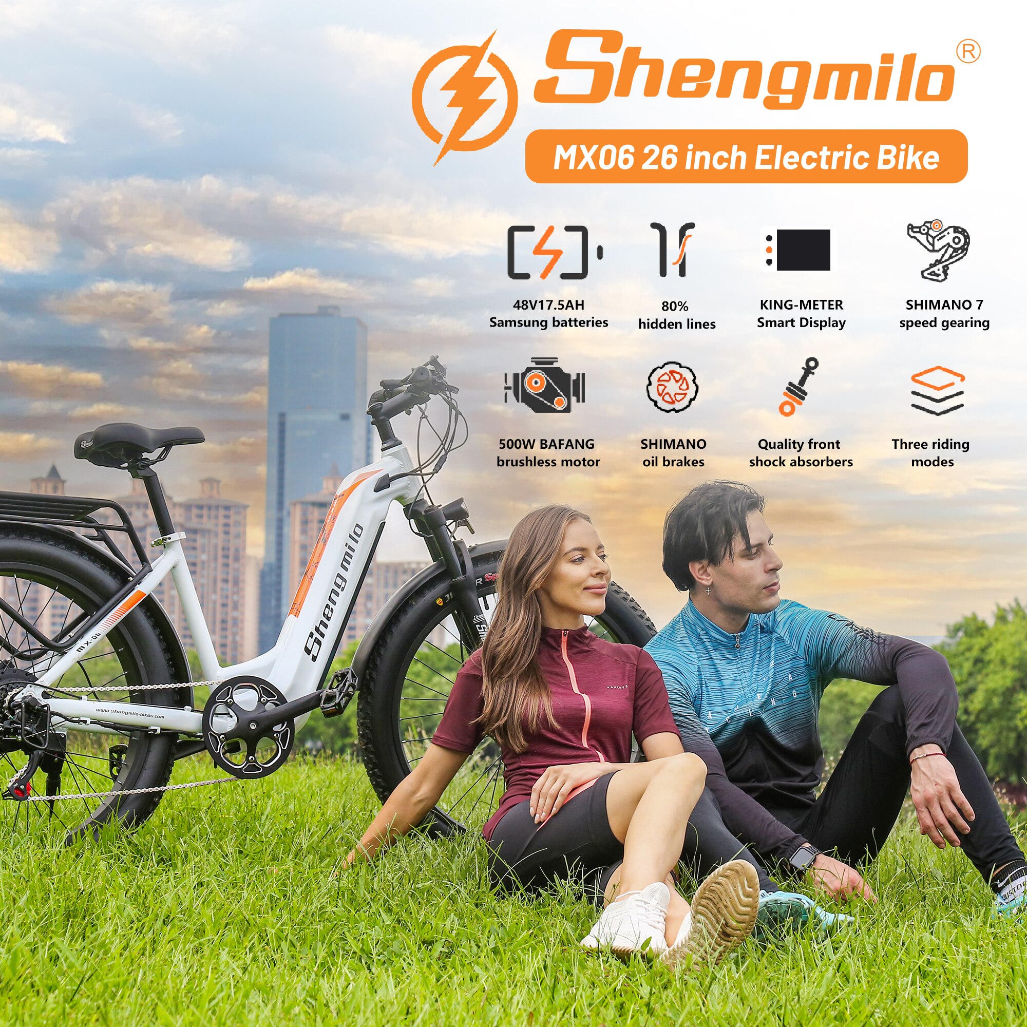 Електрически велосипед Shengmilo MX06, Литиева батерия Samsung 48V, 17 ...