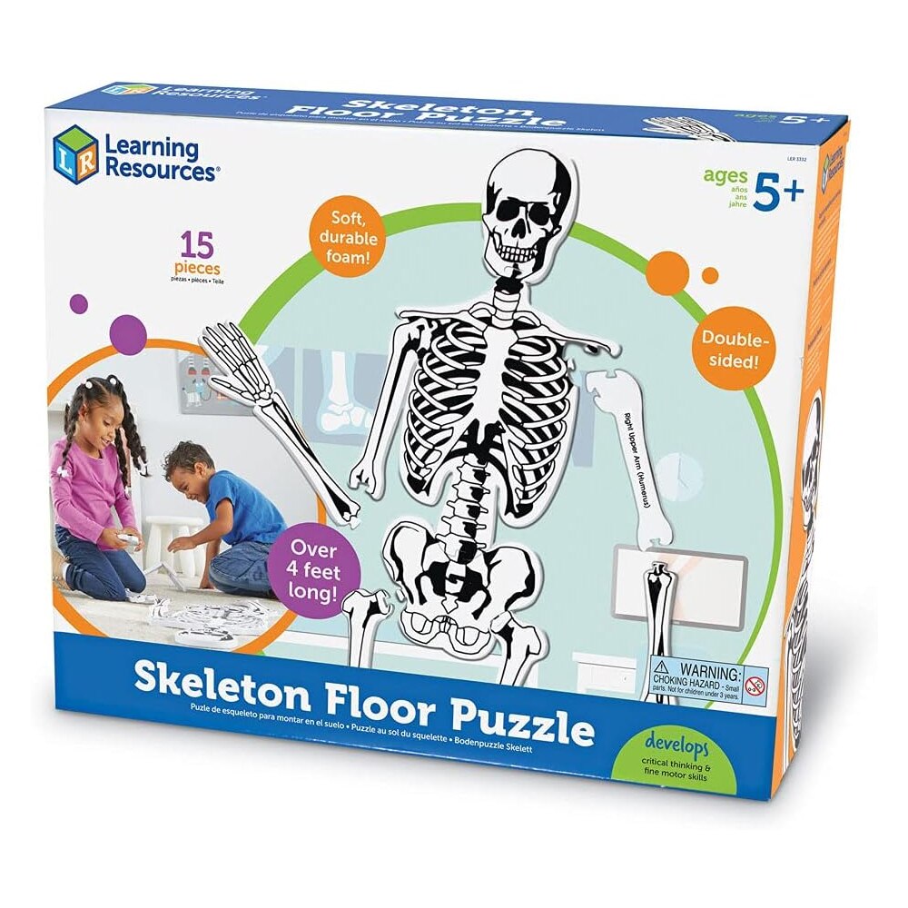 Образователен пъзел Learning Resources Skeleton 3033328 1-60, Скелет подов пъзел, 15 части, Пяна ...