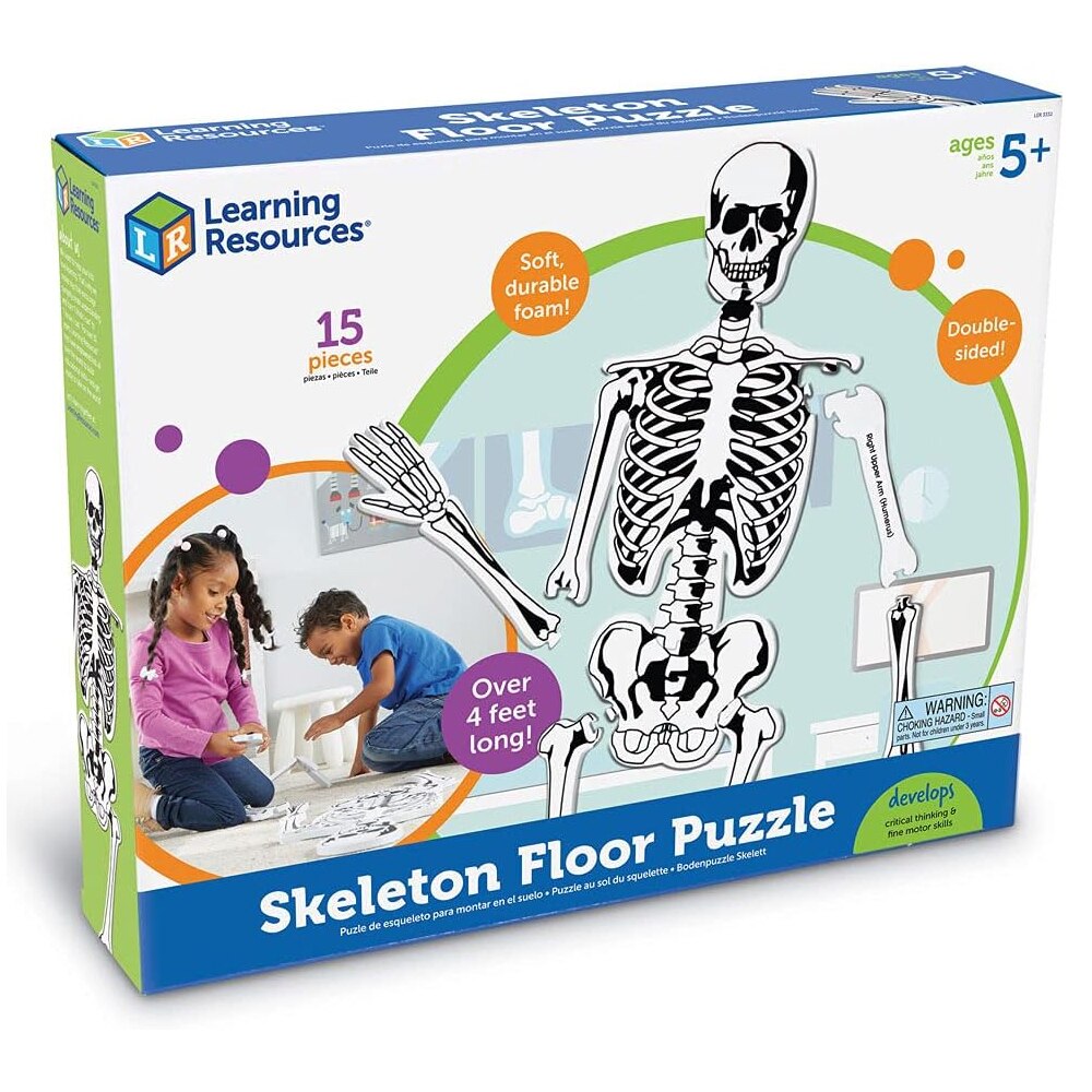 Образователен пъзел Learning Resources Skeleton 3033328 1-60, Скелет подов пъзел, 15 части, Пяна ...