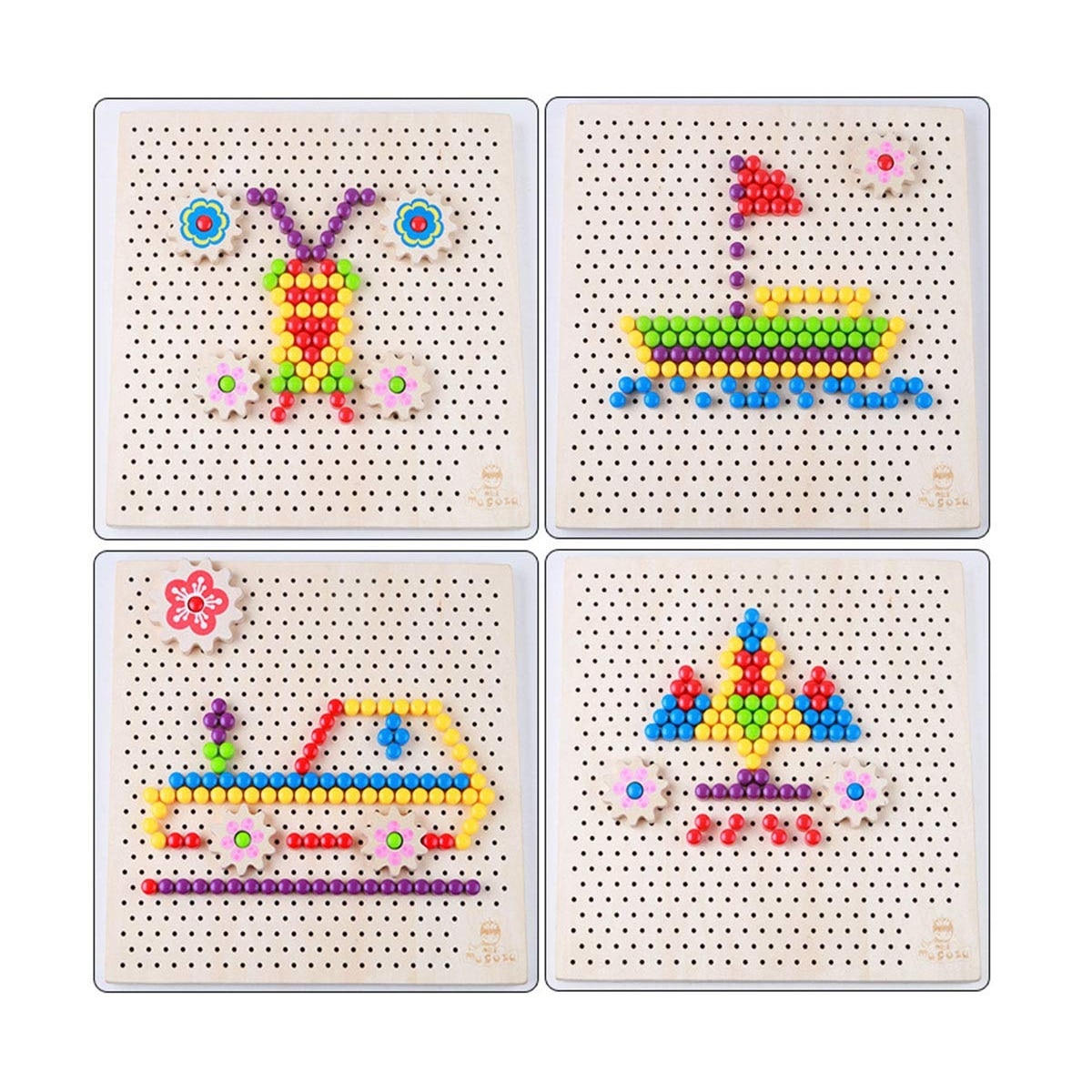 Oktató jellegű fa pixel mozaik játék pöcökkel, 262 db, +3 év - eMAG.hu