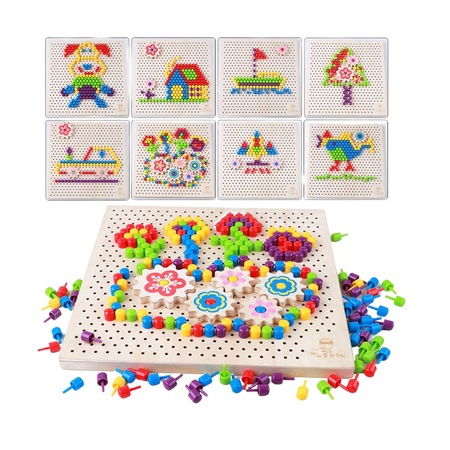 Oktató jellegű fa pixel mozaik játék pöcökkel, 262 db, +3 év - eMAG.hu