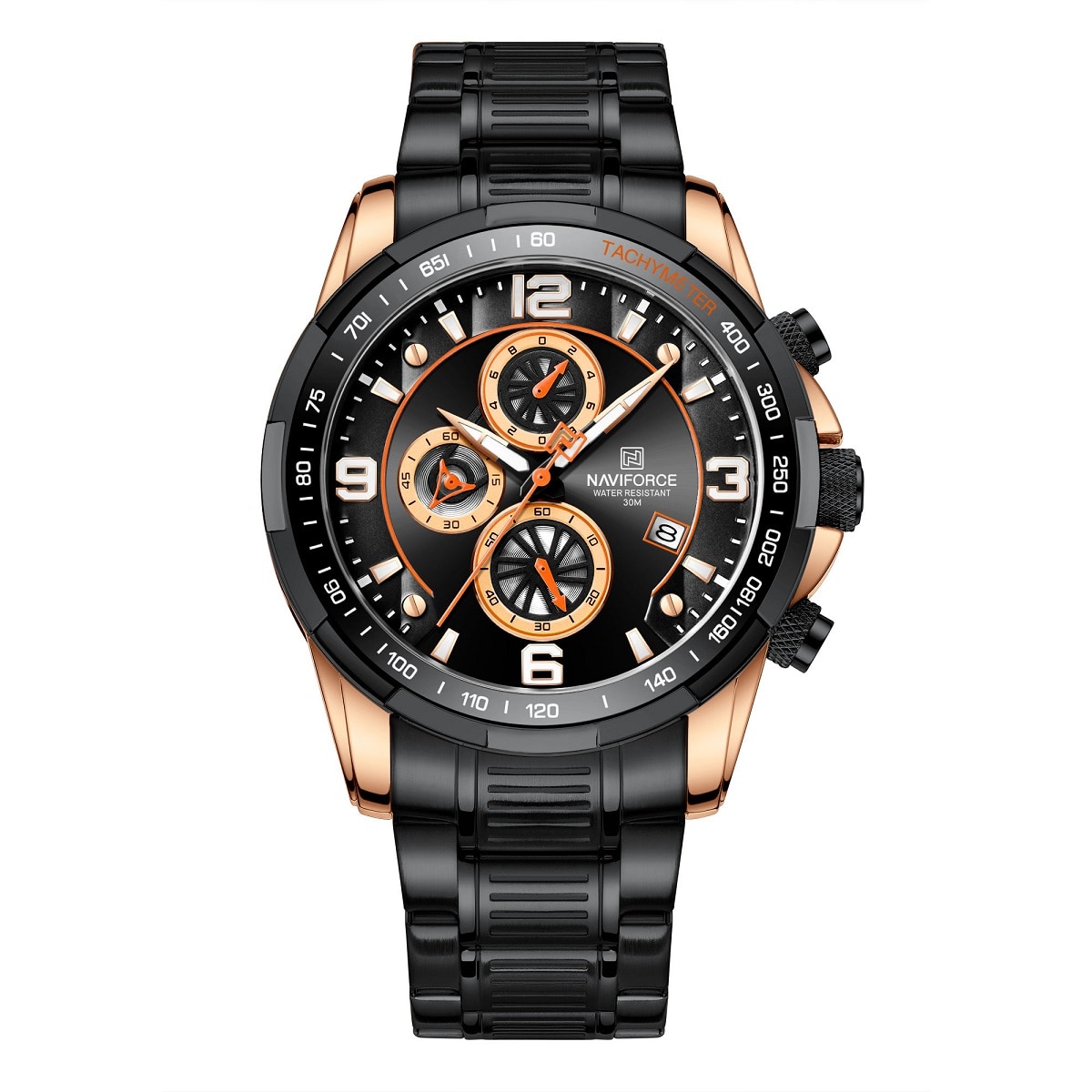 Férfi karóra Naviforce Whiffler, Rozsdamentes acél, Kronográf, Fekete ...