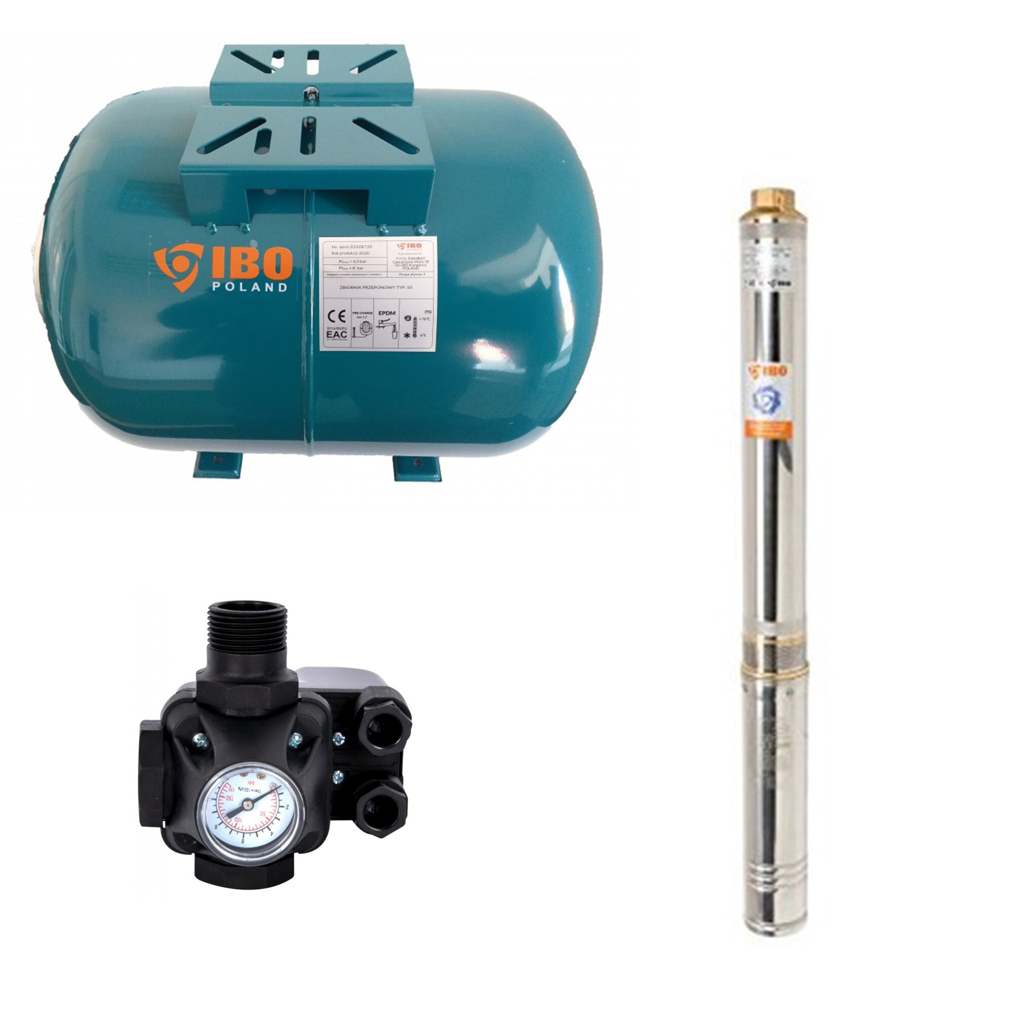 KIT Hidrofor H103M cu Pompa IBO 4SD(m) 3-14 1,1 KW, Vas expansiune 24 ...