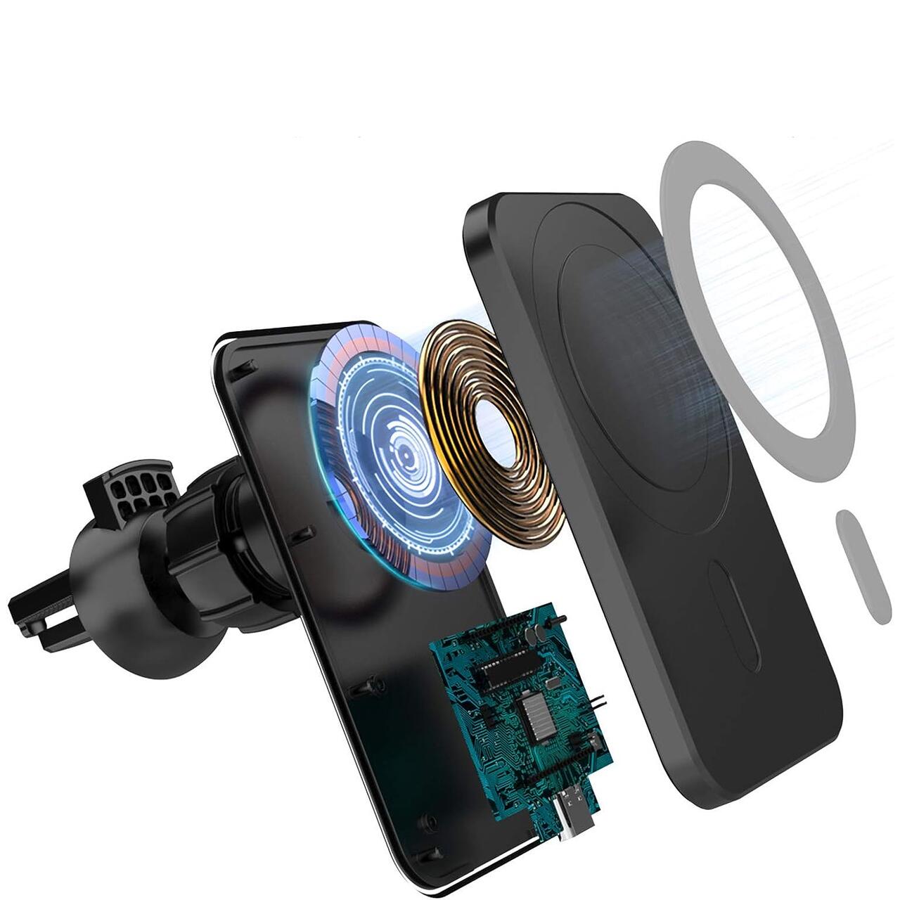 Incarcator auto wireless magnetic cu incarcare rapida, 15W, rotire 360 ...