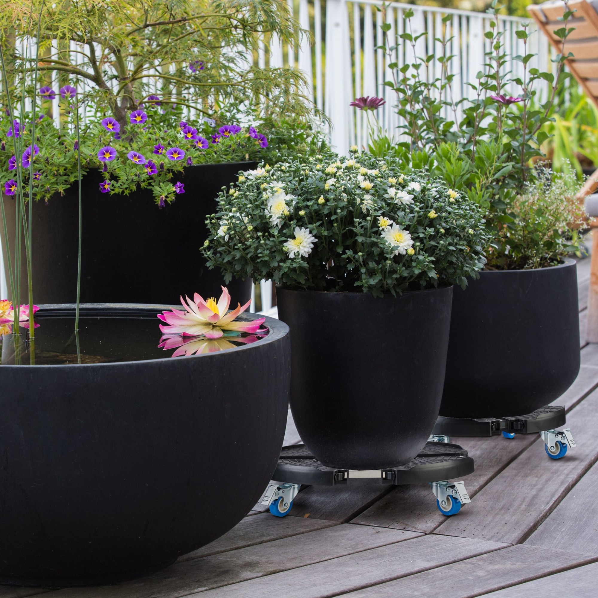 Suport cu role pentru ghivece si plante, cu 4 roti, 10,5 x 40 x 40 cm ...