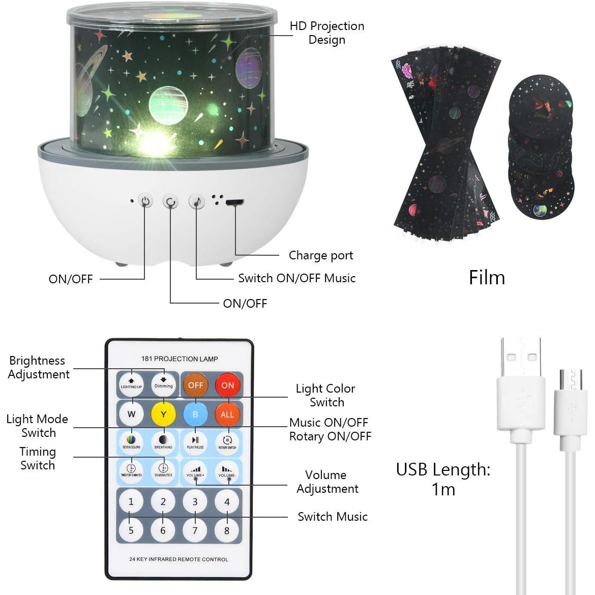 Lampa de veghe portabila pentru copii, cu proiector, 6 filme de ...