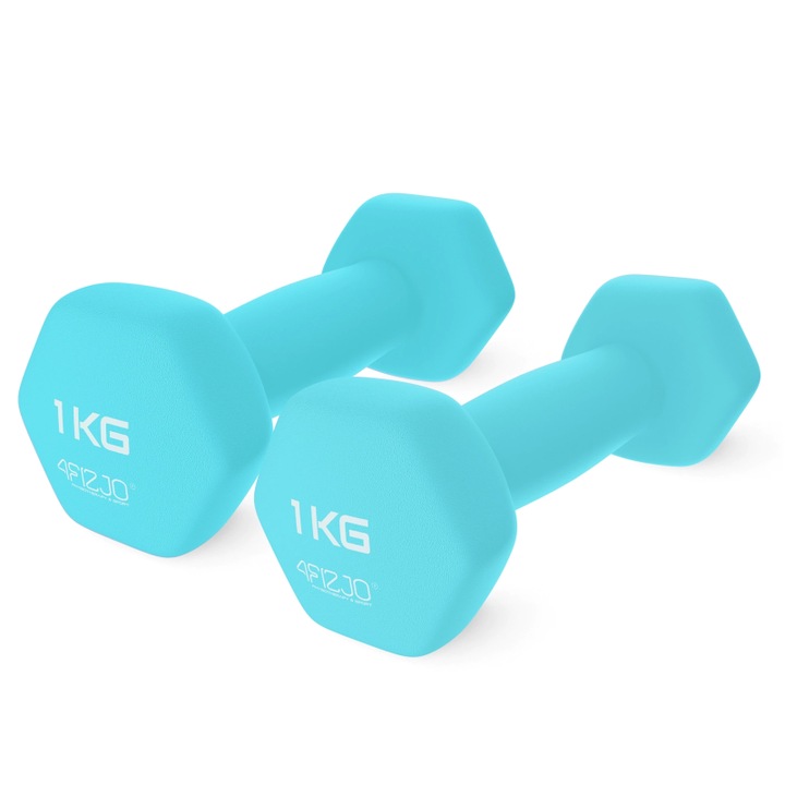 Set de gantere din fonta, 2 x 1 kg, 4FIZJO, acoperite cu cauciuc ...