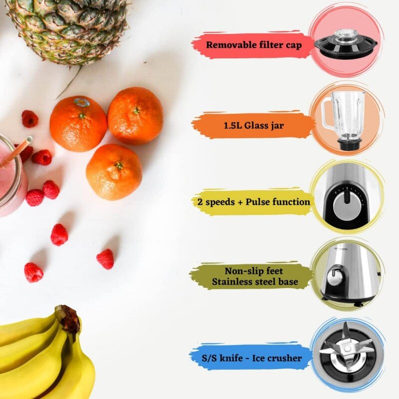 Blender Just Perfecto JL-04,800W, Cana sticla, 1.5 L, 2 viteze+Pulse ...