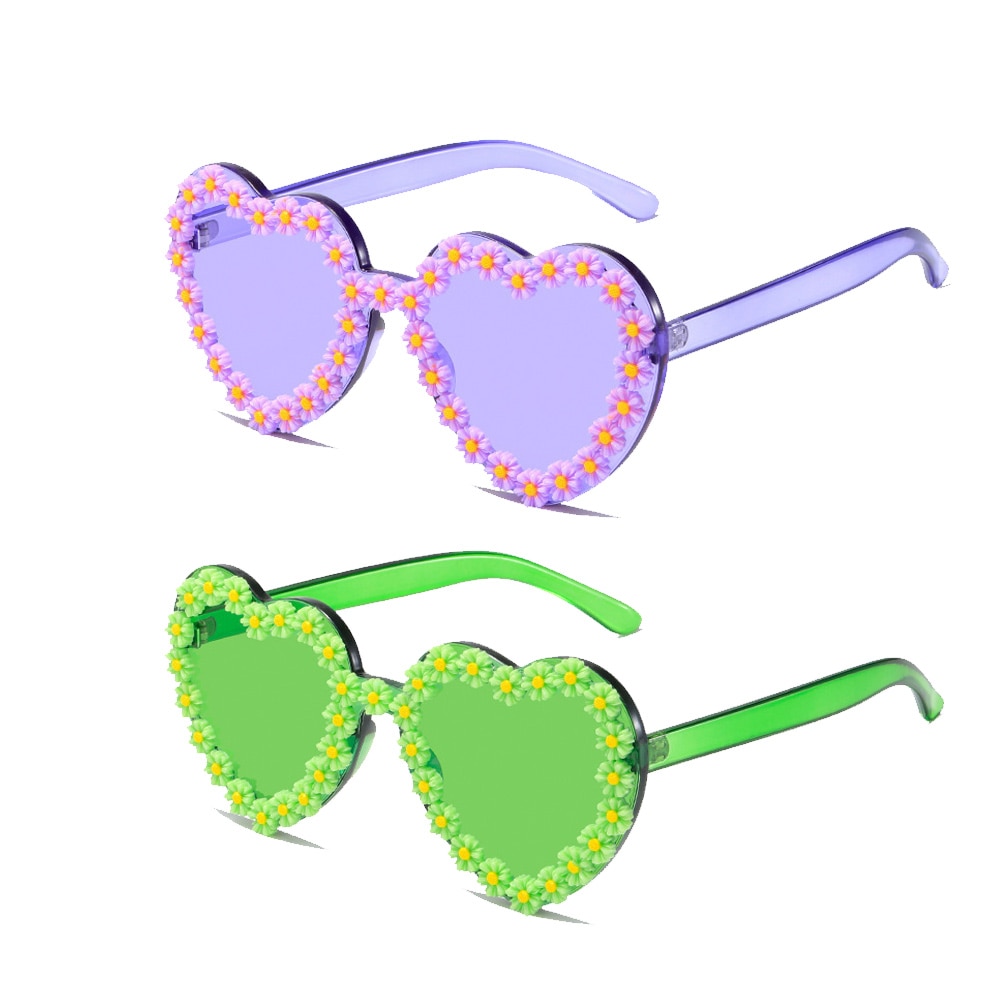 Pachet de 2 ochelari de soare cu inima, Mov/Verde - eMAG.ro