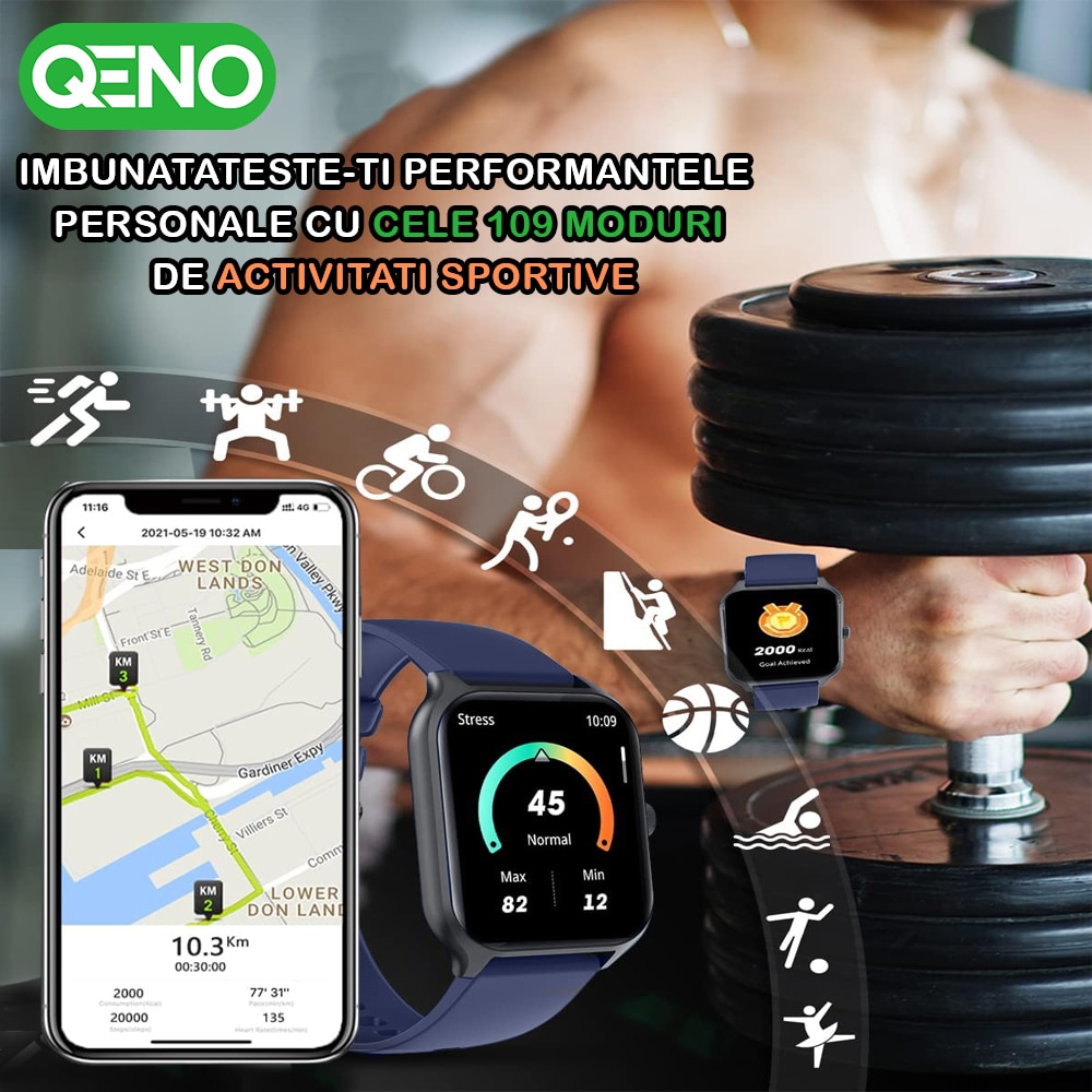 Ceas Smartwatch Si Bratara Fitness QENO® QS-PRO, Bluetooth 5.3, 1.72 ...