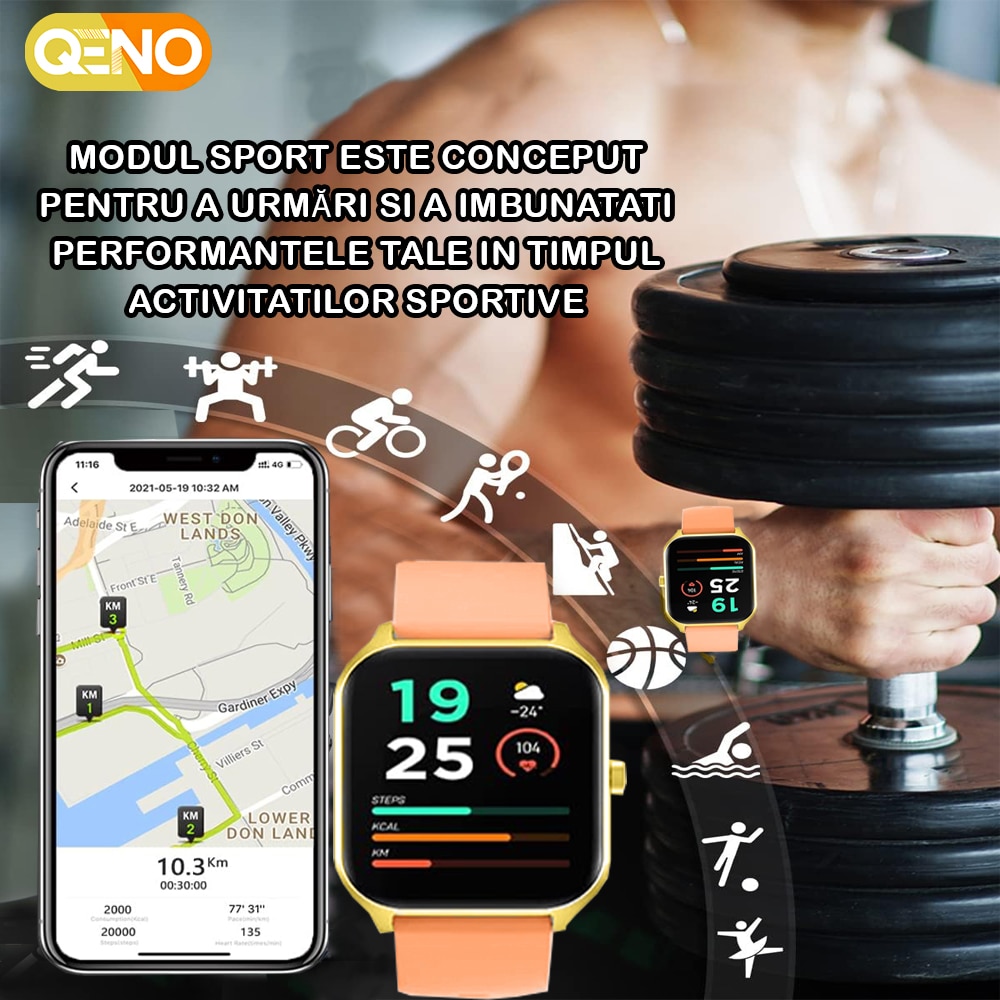 Смарт часовник QENO® QS-PRO и фитнес гривна, Bluetooth 5.3, 1.72" IPS ...