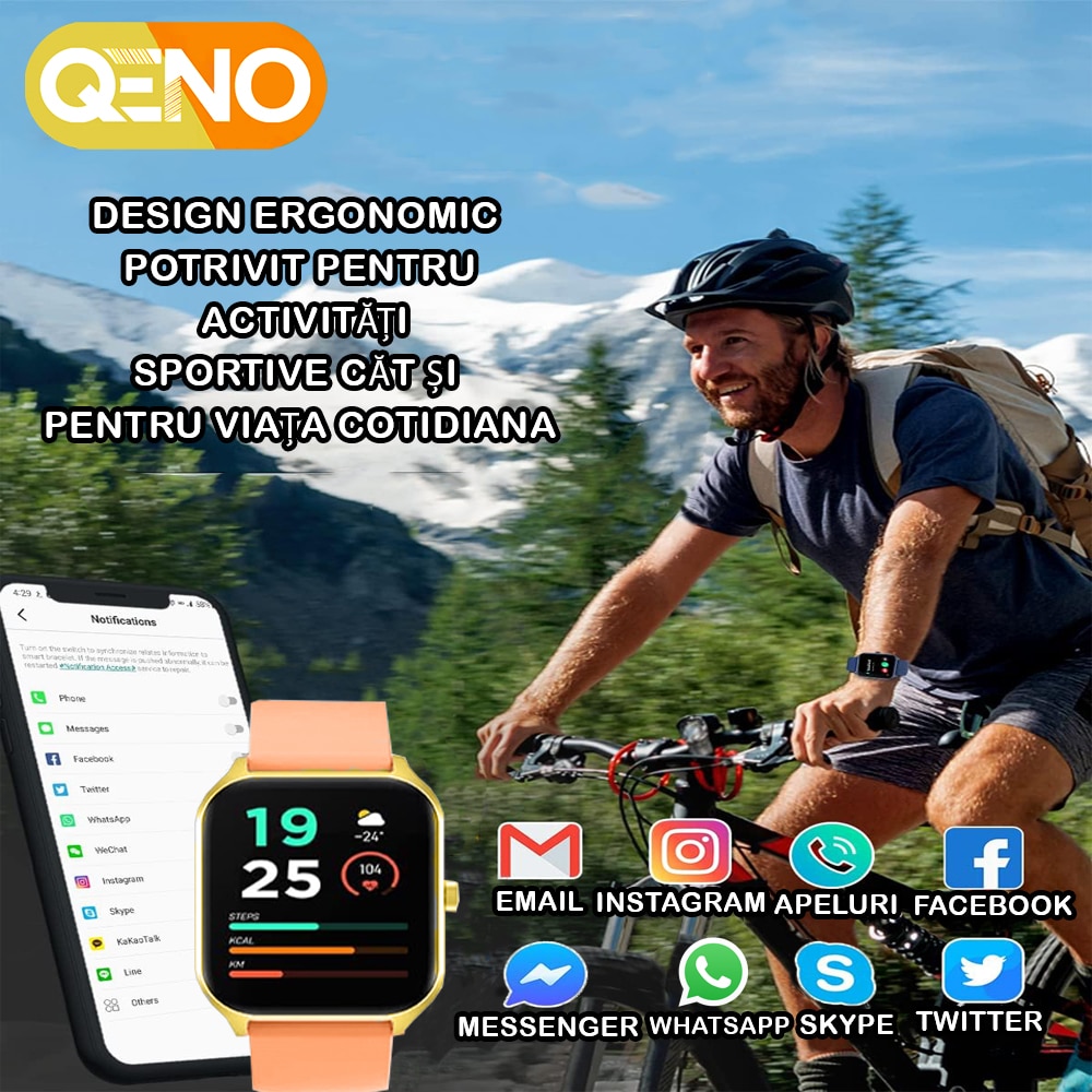 Смарт часовник QENO® QS-PRO и фитнес гривна, Bluetooth 5.3, 1.72" IPS ...