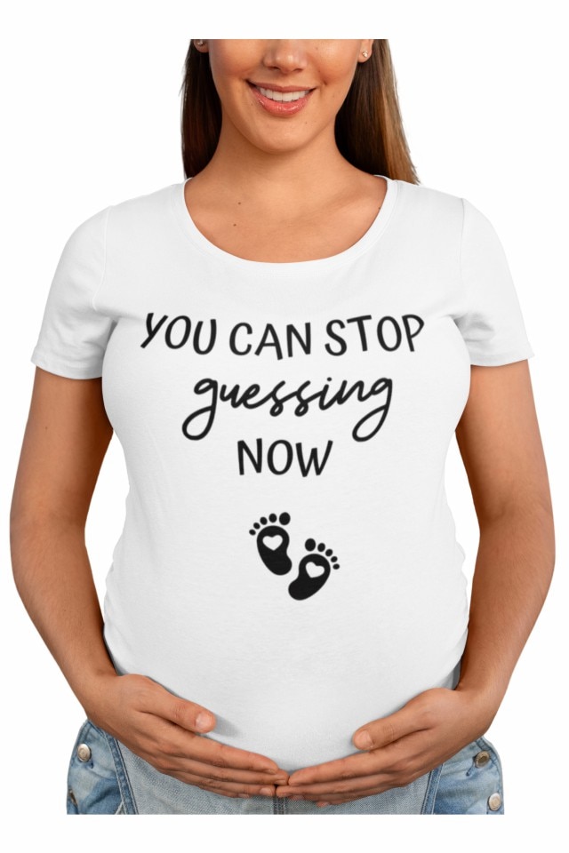 Tricou pentru gravide, You can stop guessing now, Priti Global, Alb, S ...