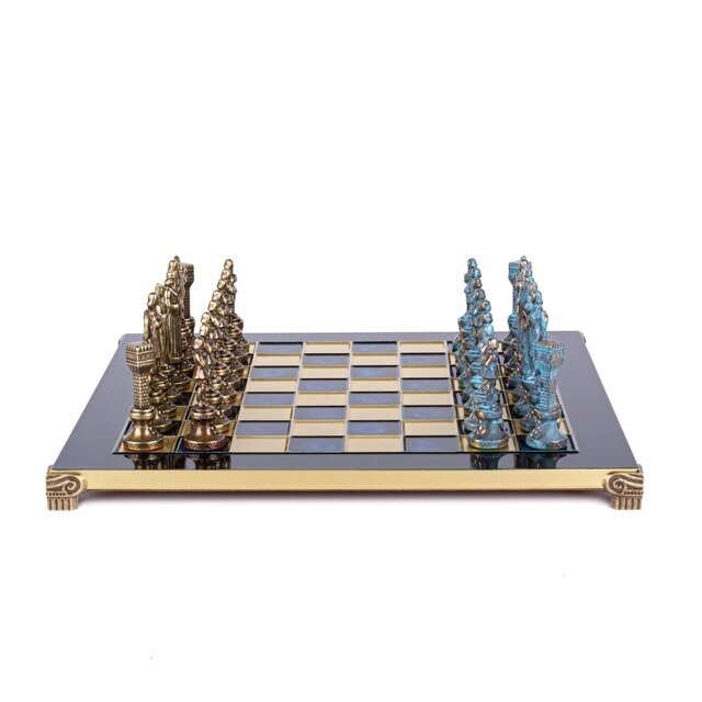Set sah Manopoulos 36x36 cm perioada renascentista piese albastru si ...