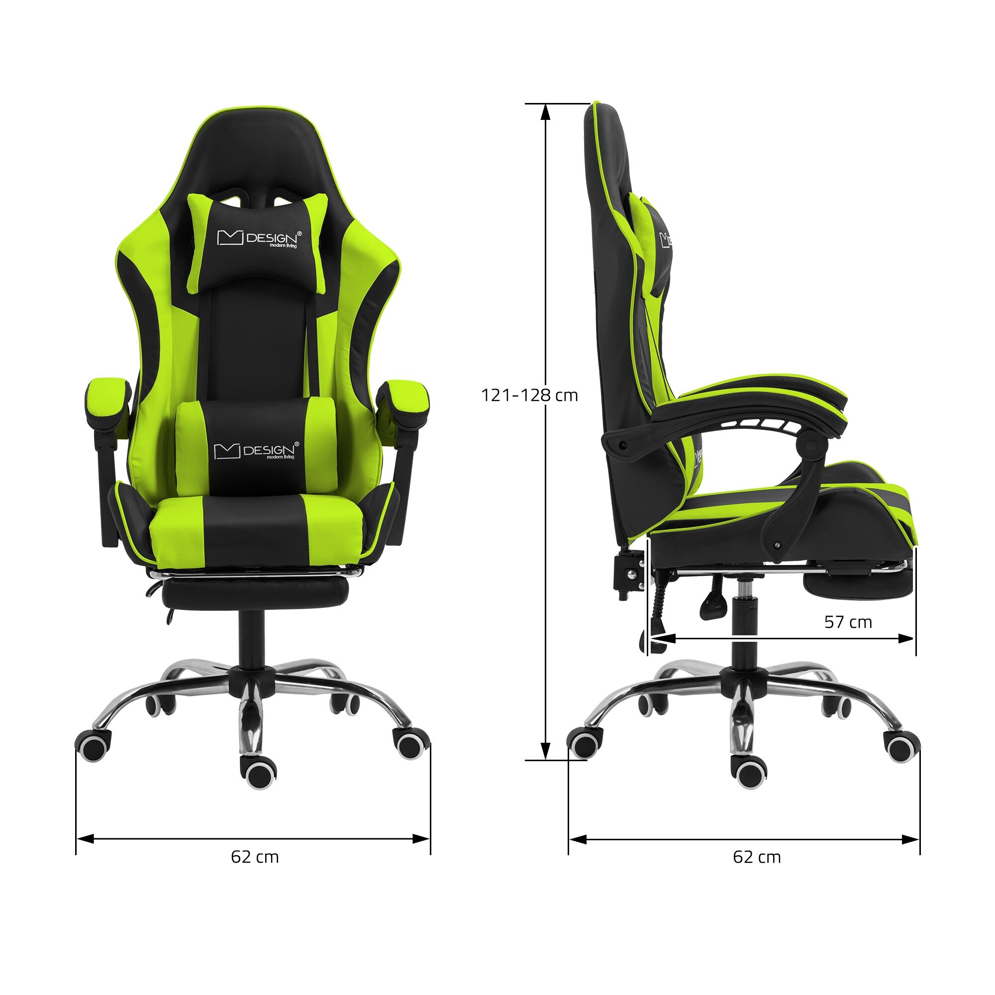 Scaun de gaming, ML-Design, verde, otel, 121x62 cm, reglabil, stabil ...