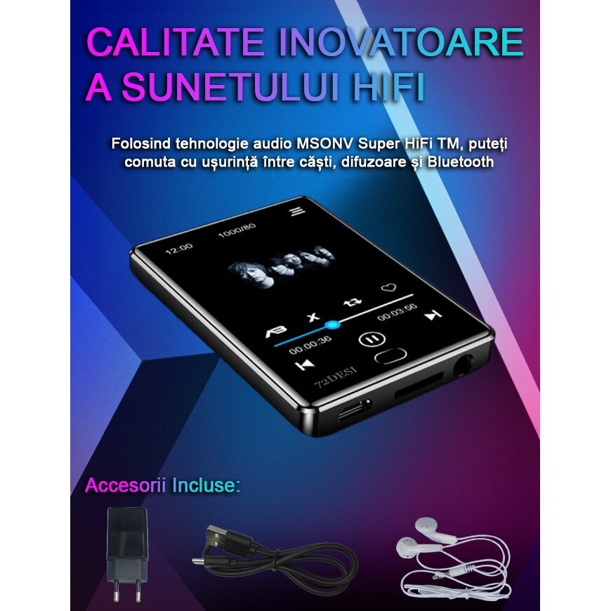 Player digital portabil bluetooth, 72DESI, Mp3, Mp4, Mp5, 16 Gb, ecran ...
