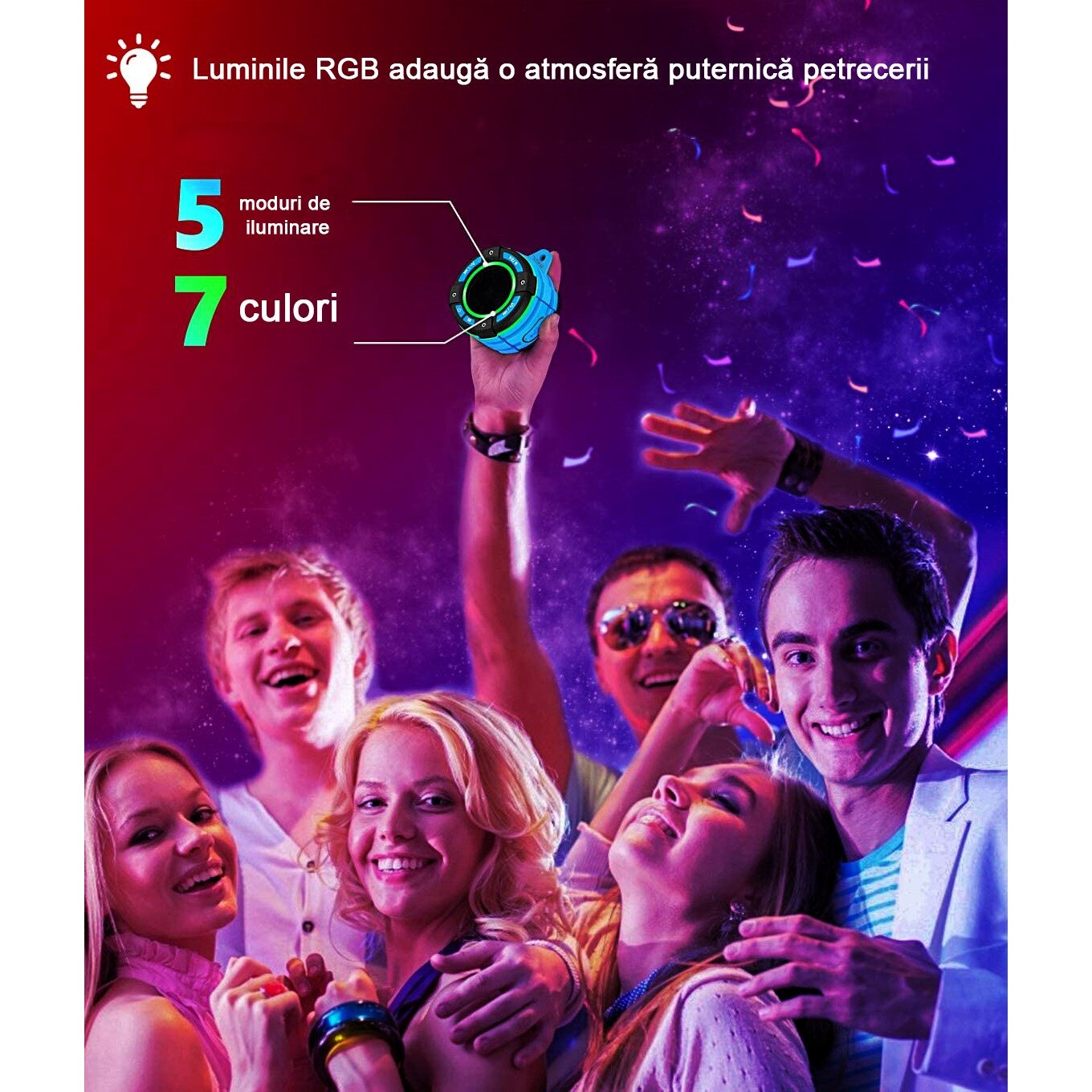 Boxa bluetooth cu lumini RGB 72DESI pentru excursii, plaja si piscina ...