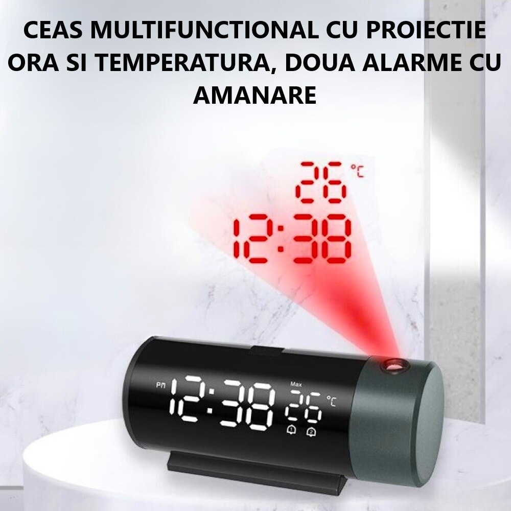 Ceas electronic cu proiectie 72DESI, afisaj LCD, proiecteaza ora si ...