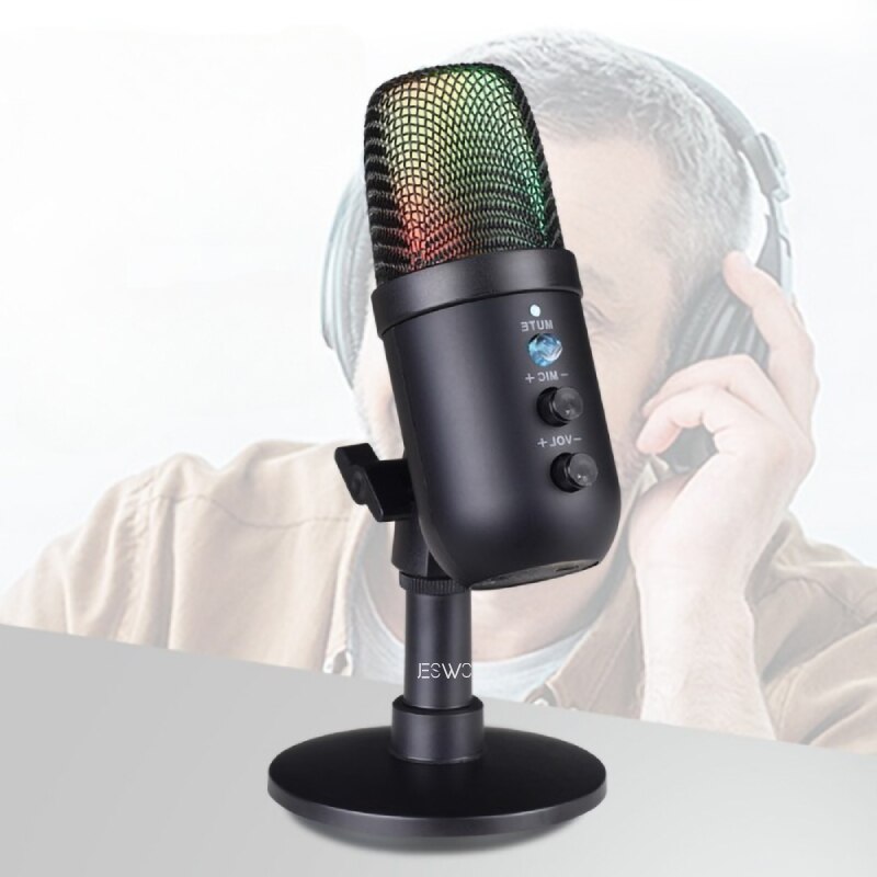 Microfon condensator USB Cardioid Rgb, JESWO, Pentru jocuri pe computer ...
