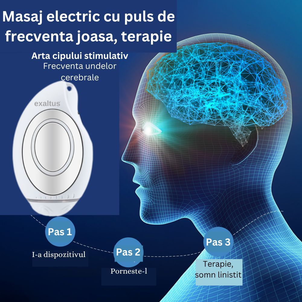 Dispozitiv Anti insomnie, Exaltus®, Portabil, 12 nivele de stimulare cu microcurent, Amelioreaza ...