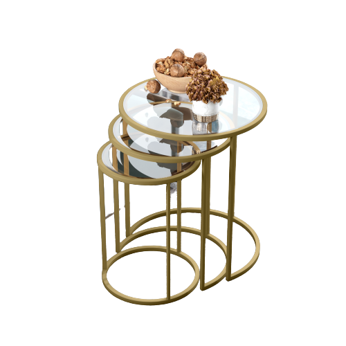 Set 3 masute de cafea rotunde, Marsah Home, 50x52 cm, cadru metalic ...