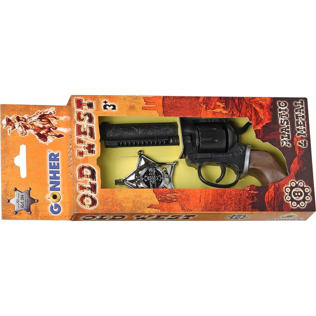 Set revolver Cowboy cu insigna, Gonher, Plastic, 3+, 18.5 x 9 cm, Negru ...